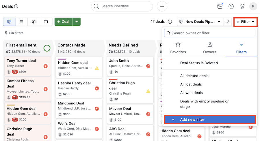 Filtering for my won, lost, or deleted deals - Knowledge Base | Pipedrive